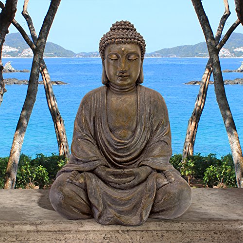 Design Toscano AL1614 Meditative Buddha of the Grand Temple Garden Statue, Medium 26 Inch, Dark Stone