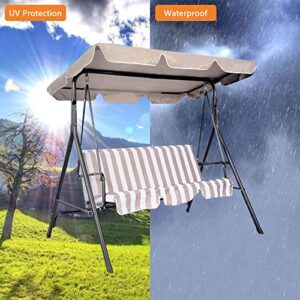 Swing Canopy Replacement, Waterproof Swing Top Cover Canopy Replacement Garden Patio Porch Yard Outdoor, Top Cover Only (74'' x 45'') (Khaki)