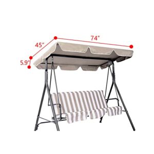 Swing Canopy Replacement, Waterproof Swing Top Cover Canopy Replacement Garden Patio Porch Yard Outdoor, Top Cover Only (74'' x 45'') (Khaki)