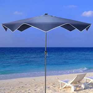 sophia & william patio umbrella with 24 led lights outdoor umbrella with corrugated edge easy lift uv protection 9ft umbrella auto-tilt for 5 pieces patio furniture backyard pool garden, navy