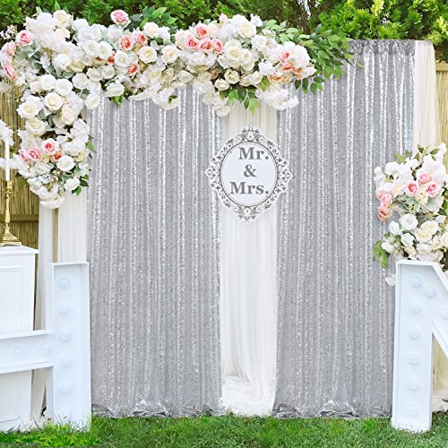 2 Pieces 2FTx8FT Silver Sequin Curtain Wedding Party Backdrop Photography Background Christmas Sequin Panels