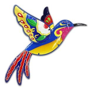 john’s studio hummingbird wall decor outdoor metal garden hanging art glass sculptures home bird theme decorations for living room, bedroom yard, fence and patio – 18.1 inches