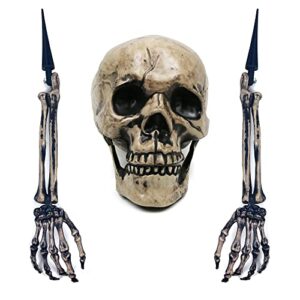 sunnyglade realistic skeleton stakes halloween decoration scary ground breaker skull and skeleton for outdoor yard lawn stake garden graveyard decoration