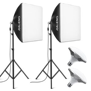 raleno softbox lighting kit, softbox photography light with 50w 5500k led bulbs, 20”x20” reflector lighting for photoshoot and video recording