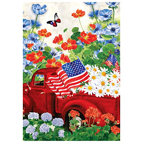 Texupday Patriotic Red Truck Celebrate The USA Double Sided America Floral Daisy Garden Flag Outdoor Yard Flag 12" x 18"