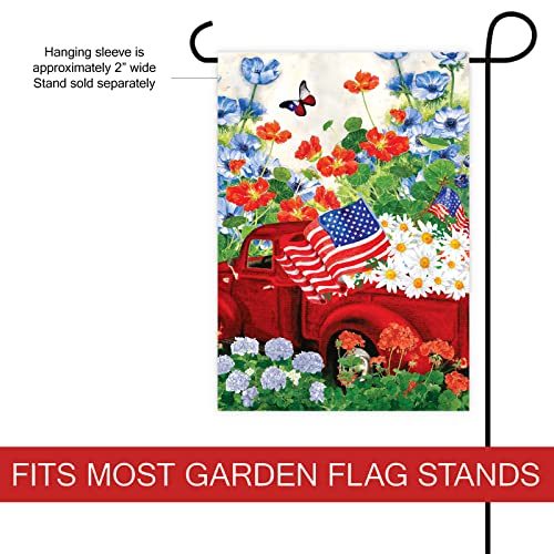 Texupday Patriotic Red Truck Celebrate The USA Double Sided America Floral Daisy Garden Flag Outdoor Yard Flag 12" x 18"