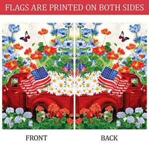 Texupday Patriotic Red Truck Celebrate The USA Double Sided America Floral Daisy Garden Flag Outdoor Yard Flag 12" x 18"