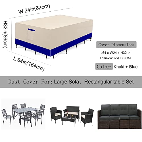 DUSTYPROTE Outdoor Furniture Cover Waterproof,64in Outdoor Furniture Covers for Patio Furniture,Garden Sofa,Dining Table Set,Table and Chair with Padded Handles, Two Buckles