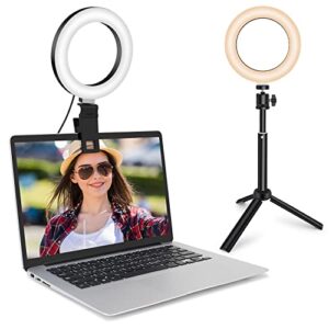 Selfie Ring Light with Tripod Stand for Zoom Meeting, Dimmable Desktop LED Clip on Video Light, 6.3'' Lighting Kit Gifts for Live Streaming/Laptop Video Conference/Makeup/Vlog/YouTube/Tiktok