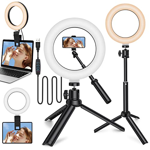 Selfie Ring Light with Tripod Stand for Zoom Meeting, Dimmable Desktop LED Clip on Video Light, 6.3'' Lighting Kit Gifts for Live Streaming/Laptop Video Conference/Makeup/Vlog/YouTube/Tiktok