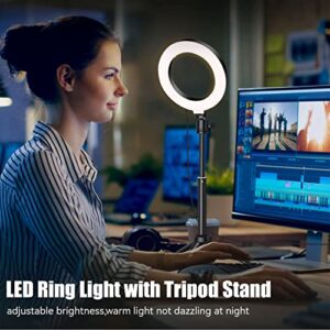 Selfie Ring Light with Tripod Stand for Zoom Meeting, Dimmable Desktop LED Clip on Video Light, 6.3'' Lighting Kit Gifts for Live Streaming/Laptop Video Conference/Makeup/Vlog/YouTube/Tiktok