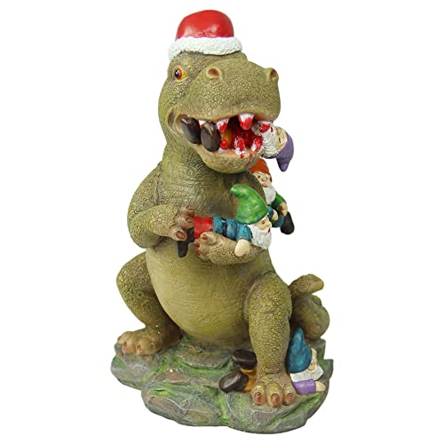 CCOQUS Garden Gnome Massacre Statue, T Rex Dinosaur Eating Gnome Figurines Indoor/Outdoor Garden Sculpture Christmas Decoration for Patio Yard or Lawn