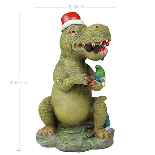 CCOQUS Garden Gnome Massacre Statue, T Rex Dinosaur Eating Gnome Figurines Indoor/Outdoor Garden Sculpture Christmas Decoration for Patio Yard or Lawn