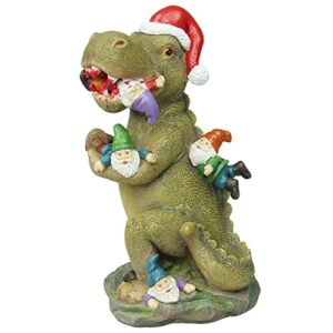 CCOQUS Garden Gnome Massacre Statue, T Rex Dinosaur Eating Gnome Figurines Indoor/Outdoor Garden Sculpture Christmas Decoration for Patio Yard or Lawn