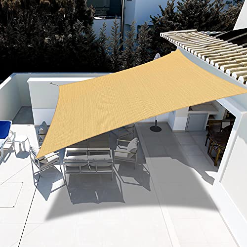 SHADE SPRING Rectangle 10' x13' Sand Sun Shade Sail 185GSM UV Blocking Canopy Awning for Outdoor Patio Garden Backyard