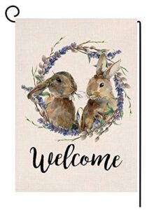 spring easter bunny lavender welcome garden flag vertical double sided burlap yard rabbit wreath outdoor decor 12.5 x 18 inches