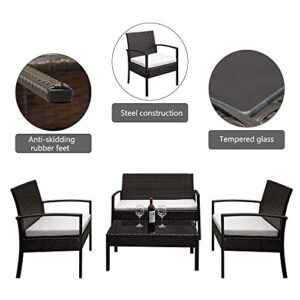 SOONEEDEAR 2pcs Arm Chairs 1pc Love Seat & Tempered Glass Coffee Table Rattan Sofa Set Brown Gradient, Patio Furniture Set, Living Room Furniture Sets, Home Studio Furniture Conversation Sets