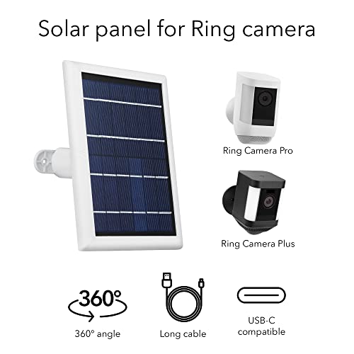 Wasserstein Solar Panel Compatible with Ring Spotlight Cam Plus/Pro/Battery, and Ring Stick Up Cam Battery - Includes Barrel Plug with USB C Adapter - 2W 5V Charging (2 Pack, Black)