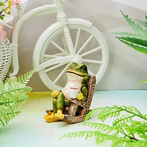 Jetec Miniature Frog Garden Statue Miniature Fairy Garden Outdoor Accessory Figurine Fairy Garden Resin Statues Indoor Figurine for Yard Home Garden Patio and Office Decoration