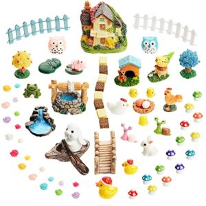 gtphom miniature fairy garden accessories, fairy garden kit with villa house, garden animal figurines, micro landscape ornaments kit, terrarium kit, diy fairy kit, fairy garden gift (73 pieces)