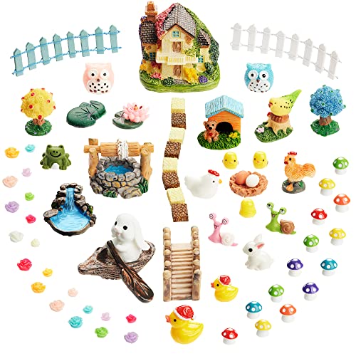 GTPHOM Miniature Fairy Garden Accessories, Fairy Garden Kit with Villa House, Garden Animal Figurines, Micro Landscape Ornaments Kit, Terrarium Kit, DIY Fairy Kit, Fairy Garden Gift (73 Pieces)