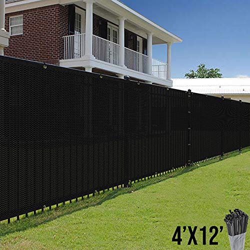 E&K Sunrise 4' x 12' S Black Fence Privacy Screen, Commercial Outdoor Backyard Shade Windscreen Mesh Fabric Shade Net Cover for Wall Garden Yard Backyard