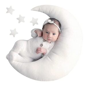 Yarstar 1+4pcs Newborn Photography Pillow Set Newborn Posing Photography Prop Moon Star Baby Picture Prop Newborn Photo Props for Babies Newborn Photography Props Baby Moon Nursery Pillow (A-White)