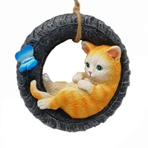 etlemonde cat statue decor craft resin sculpture garden swing outdoor ornaments for patio indoor decor ornament gift(tire cat )