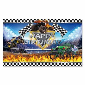 seasonwood cartoon monster truck birthday party supplies background monster machines childrens birthday party photo backdrop background baby shower photography banner decoration 5x3ft