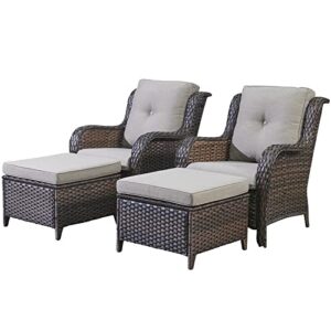 rilyson wicker patio furniture set – 4 piece rattan outdoor sectional conversation sets with 2 wicker chairs and 2 wicker ottomans for porch deck garden(brown/grey)