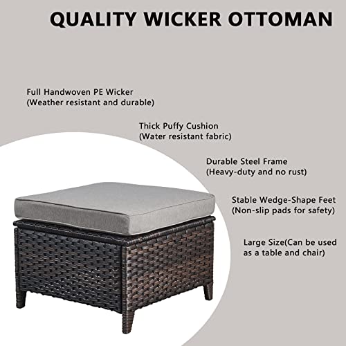 Rilyson Wicker Patio Furniture Set - 4 Piece Rattan Outdoor Sectional Conversation Sets with 2 Wicker Chairs and 2 Wicker Ottomans for Porch Deck Garden(Brown/Grey)