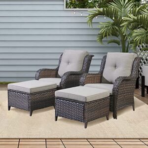 Rilyson Wicker Patio Furniture Set - 4 Piece Rattan Outdoor Sectional Conversation Sets with 2 Wicker Chairs and 2 Wicker Ottomans for Porch Deck Garden(Brown/Grey)