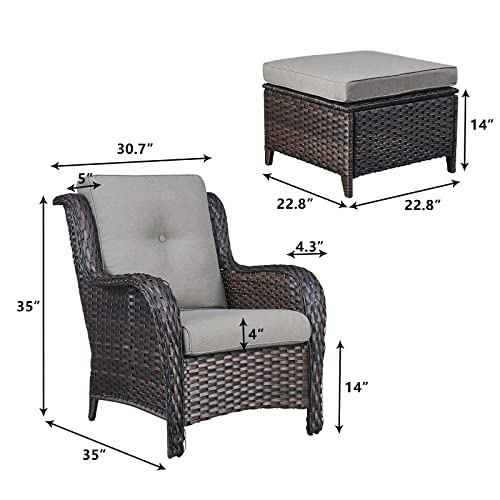 Rilyson Wicker Patio Furniture Set - 4 Piece Rattan Outdoor Sectional Conversation Sets with 2 Wicker Chairs and 2 Wicker Ottomans for Porch Deck Garden(Brown/Grey)