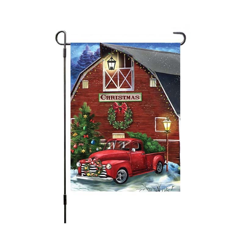 Christmas Vertical Garden Flag 12x18 Double Sided, Red Truck With House Flag For Outside, Merry Christmas Yard Flags, Durable Burlap Flag Holiday Farmhouse Patio Yard Outdoor Party Decor Gift