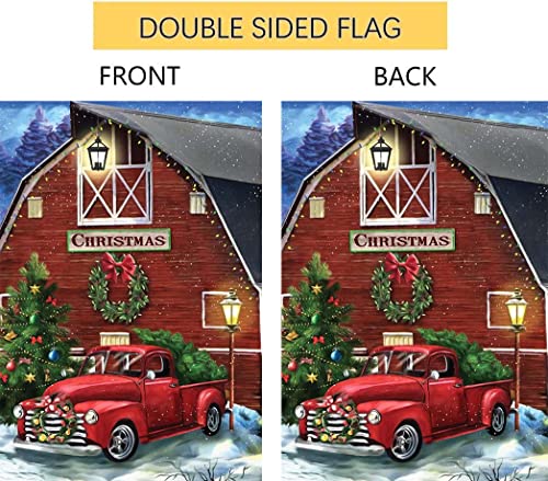 Christmas Vertical Garden Flag 12x18 Double Sided, Red Truck With House Flag For Outside, Merry Christmas Yard Flags, Durable Burlap Flag Holiday Farmhouse Patio Yard Outdoor Party Decor Gift