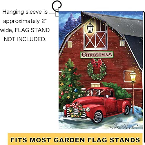 Christmas Vertical Garden Flag 12x18 Double Sided, Red Truck With House Flag For Outside, Merry Christmas Yard Flags, Durable Burlap Flag Holiday Farmhouse Patio Yard Outdoor Party Decor Gift