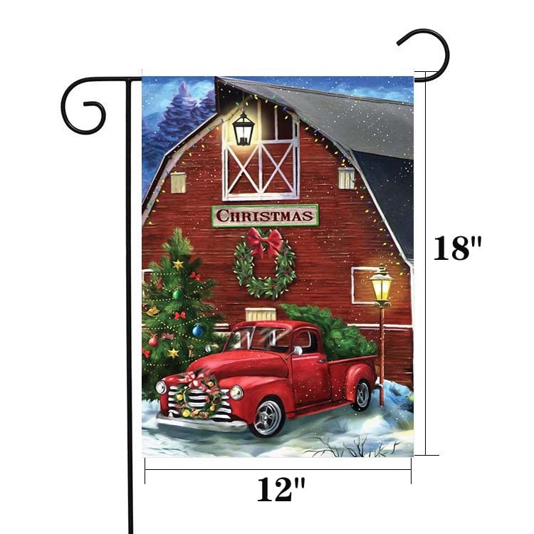 Christmas Vertical Garden Flag 12x18 Double Sided, Red Truck With House Flag For Outside, Merry Christmas Yard Flags, Durable Burlap Flag Holiday Farmhouse Patio Yard Outdoor Party Decor Gift