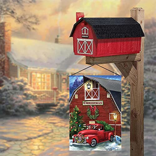 Christmas Vertical Garden Flag 12x18 Double Sided, Red Truck With House Flag For Outside, Merry Christmas Yard Flags, Durable Burlap Flag Holiday Farmhouse Patio Yard Outdoor Party Decor Gift