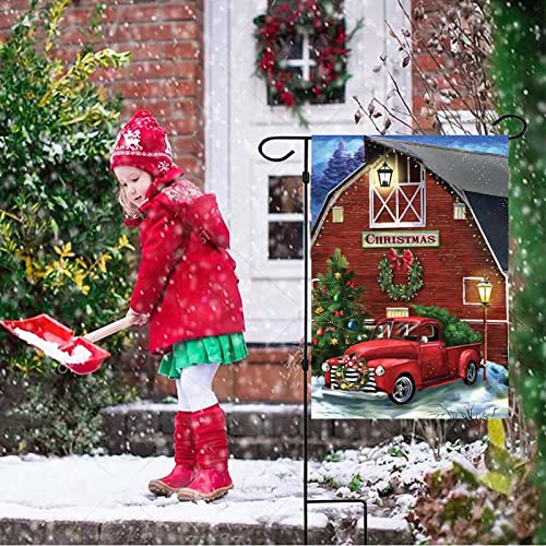 Christmas Vertical Garden Flag 12x18 Double Sided, Red Truck With House Flag For Outside, Merry Christmas Yard Flags, Durable Burlap Flag Holiday Farmhouse Patio Yard Outdoor Party Decor Gift