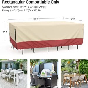 Patio Furniture Covers Waterproof, 600D Heavy Duty Outdoor Furniture Covers for Outdoor Table (124" W x 59" D x 29" H, Beige & Orange)