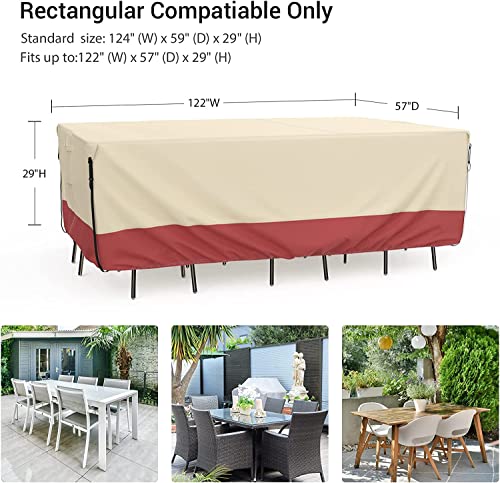 Patio Furniture Covers Waterproof, 600D Heavy Duty Outdoor Furniture Covers for Outdoor Table (124" W x 59" D x 29" H, Beige & Orange)