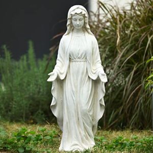 luxenhome virgin mary statue, 30” religious garden statue art, virgen de guadalupe statues, angel figurines large garden statues, outdoor statues, garden sculptures, outdoor garden decorations, ivory