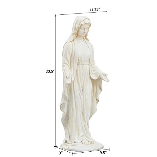 LuxenHome Virgin Mary Statue, 30'' Religious Garden Statue Art, Virgen De Guadalupe Statues, Angel Figurines Large Garden Statues, Outdoor Statues, Garden Sculptures, Outdoor Garden Decorations, Ivory