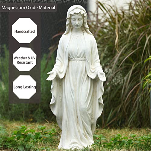 LuxenHome Virgin Mary Statue, 30'' Religious Garden Statue Art, Virgen De Guadalupe Statues, Angel Figurines Large Garden Statues, Outdoor Statues, Garden Sculptures, Outdoor Garden Decorations, Ivory