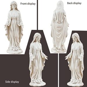 LuxenHome Virgin Mary Statue, 30'' Religious Garden Statue Art, Virgen De Guadalupe Statues, Angel Figurines Large Garden Statues, Outdoor Statues, Garden Sculptures, Outdoor Garden Decorations, Ivory