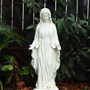 LuxenHome Virgin Mary Statue, 30'' Religious Garden Statue Art, Virgen De Guadalupe Statues, Angel Figurines Large Garden Statues, Outdoor Statues, Garden Sculptures, Outdoor Garden Decorations, Ivory