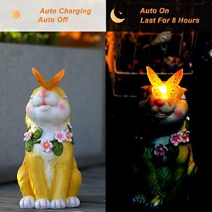 TOGYEUK Rabbit Garden Statue,Large Easter Bunny Statue,Resin Outdoor Rabbit Figurines with Solar Butterfly Light,Bunny Decor for Yard Lawn,Animal Figurine Ornament for hanksgiving Day, Christmas