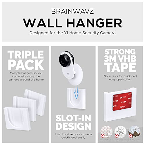 Wall Mount for YI Home (3 Pack) Security Camera - Adhesive Holder, No Hassle Bracket, Strong 3M VHB Tape, No Screws, No Mess Install (White) by Brainwavz