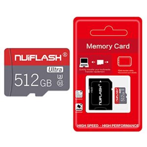 Micro SD Card 512GB Mini SD Card High Speed TF Card Class 10 Memory Card 512GB with Adapter for Smartphone,Body Camera and Drone