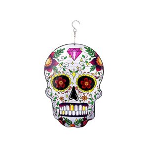 3d metal wind spinner, sugar skull wind spinner for yard and garden hanging wind sculptures ornament 12in skull spinner gifts for home and garden outdoor decorations wind art spinning